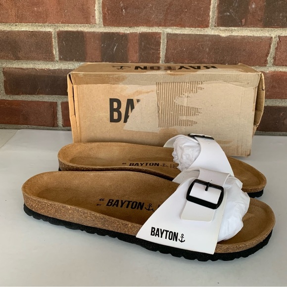 bayton | Shoes | Bayton Mens Zephyr White Leather Footbed Slip On Slide ...